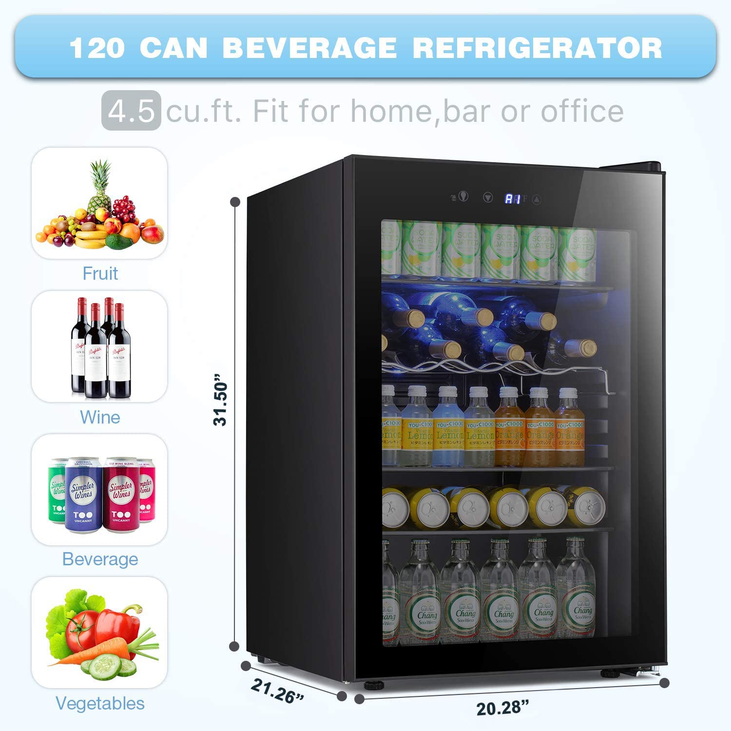 Antarctic Star Beverage Refigerator -120 Can Mini Fridge for Soda Beer or wine,Small Drink Dispenser, For Office or Bar with Adjustable Removable Shelves,4.5 Cu. Ft. (Black)…