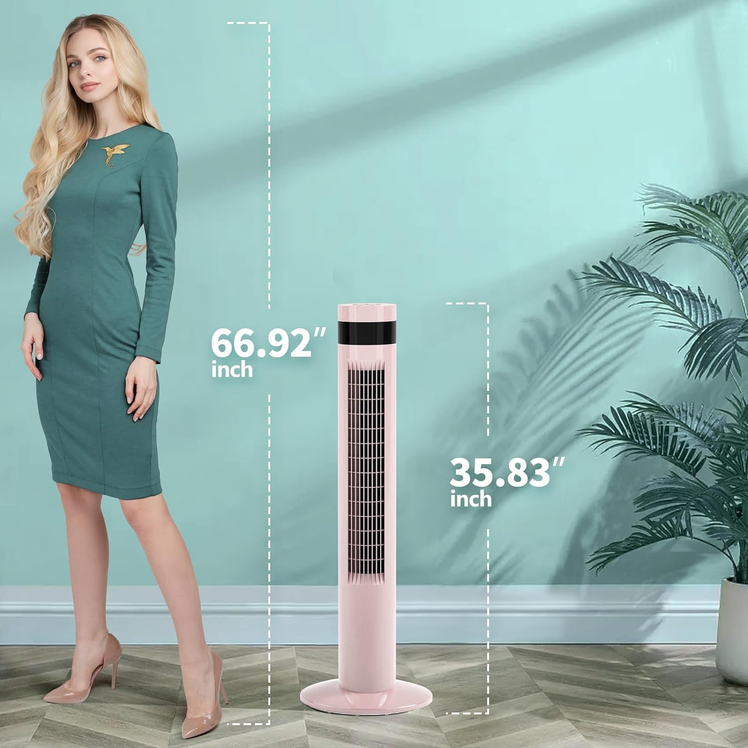 Antarctic Star Tower Fan Portable Electric Oscillating Fan Quiet Cooling Remote Control Standing Bladeless Floor Fans 3 Speeds Wind Modes Timer Bedroom Office(36 inch, Pink)