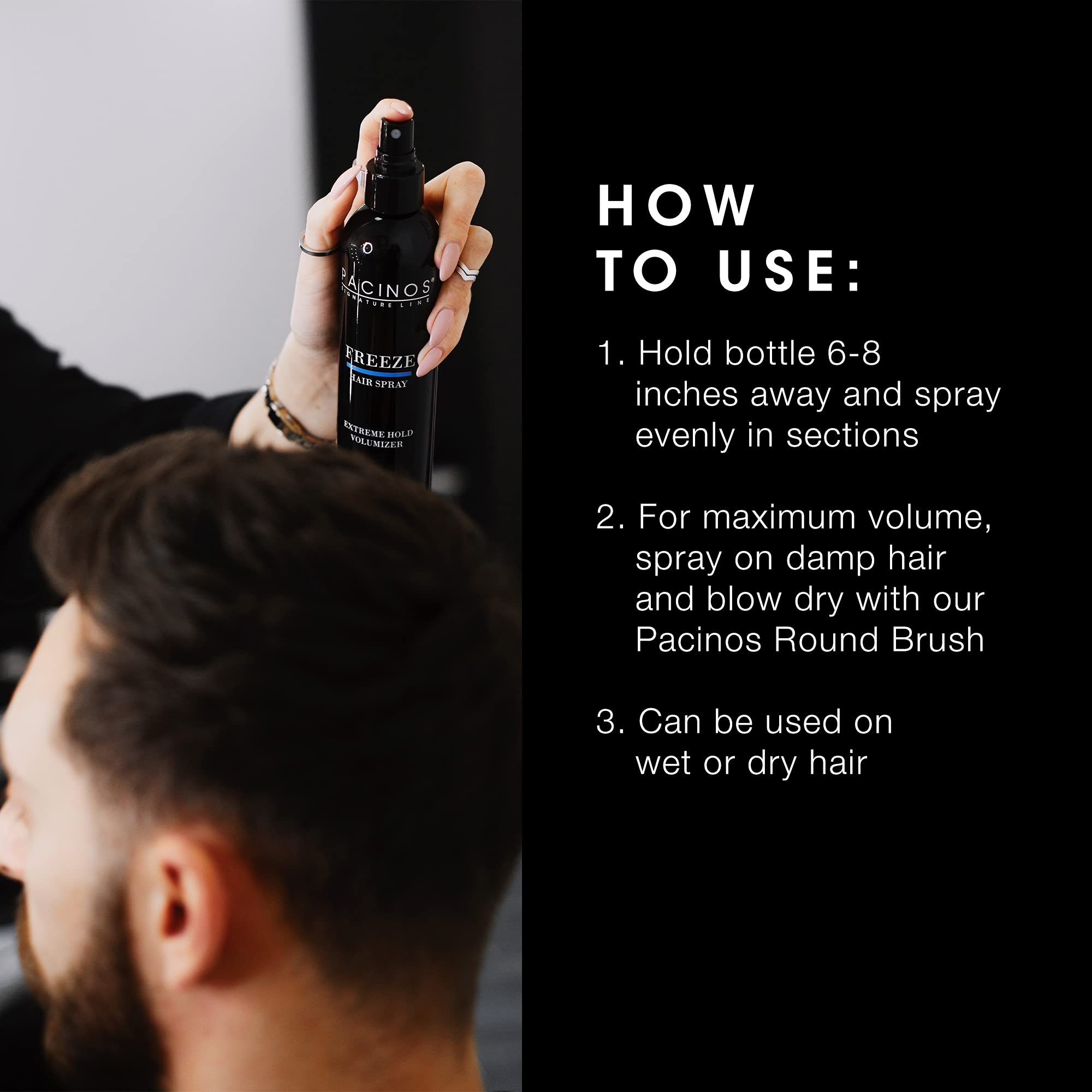 Pacinos Freeze Hair Spray - Extra Hold texture spray for All Hair Type - Professional Hair Setting & Finishing Spray for Maximum Volume