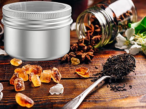 6 Pcs 4 Ounce Aluminum Cans Transparent Top Screw Lid Metal Storage Tins Containers for Storing Spices, Candies, Lip Balm
