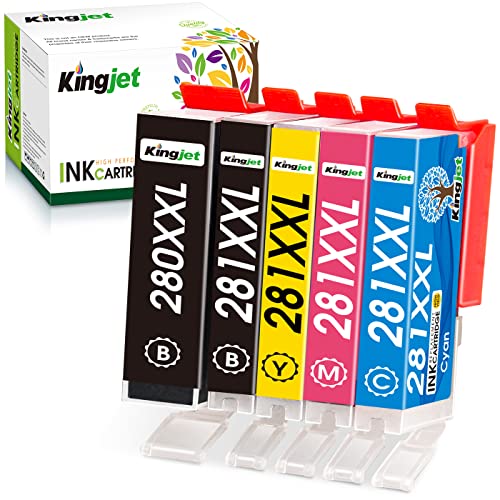 Kingjet Compatible Ink Cartridge Replacement for Canon 280 281 PGI-280XXL CLI-281XXL PGI-280 CLI-281 XXL Work with Canon Pixma TR8520 TR7520 TS6120 TS6220 TS6320 TS8120 TS8220 TS9120 Printer, 5 Pack