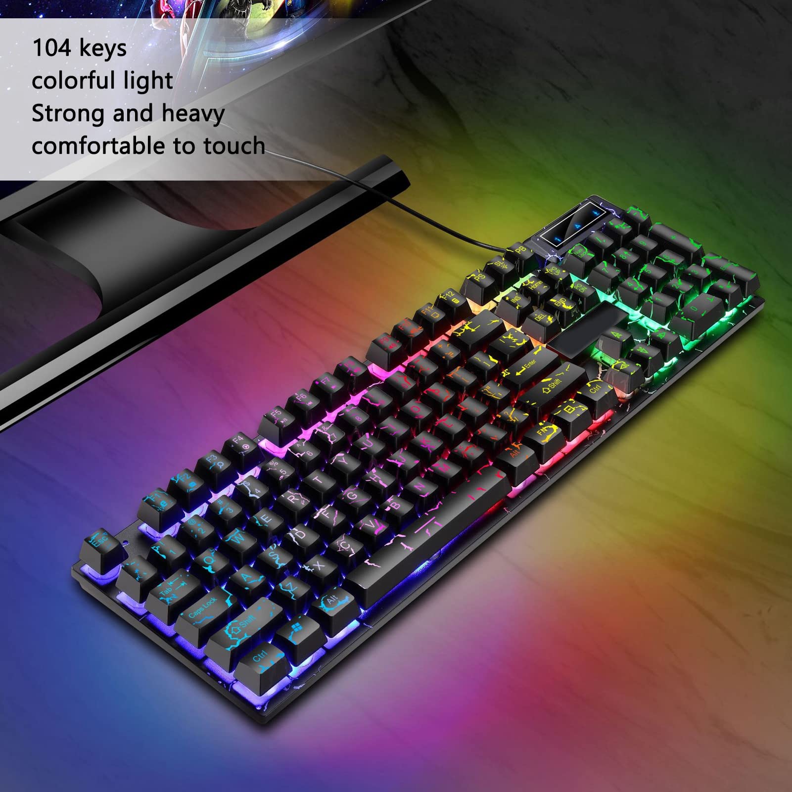 Acogedor USB Wired Mechanical Gaming Keyboard, 104 Keys RGB Colorful Lighting Portable Mechanical Keyboard with Suspended Keycaps for PC Computer Gamer