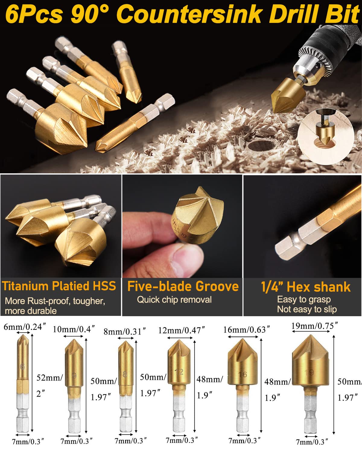 28 Pack Woodworking Chamfer Drilling Tools with a Case, Rocaris Including 6 Countersink, 5 Metric Step Drill Bit, 7 Counter Sinker Drill Bit Set with L-Wrench, 8 Wood Plug Cutter