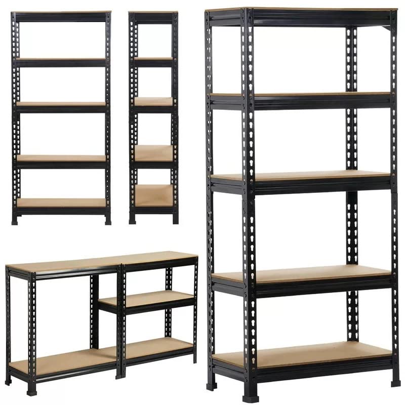 Adjustable Boltless Storage Shelf for Garage, Warehouse, Kitchen - 60" H x 27.5" W x 12" D (Black)