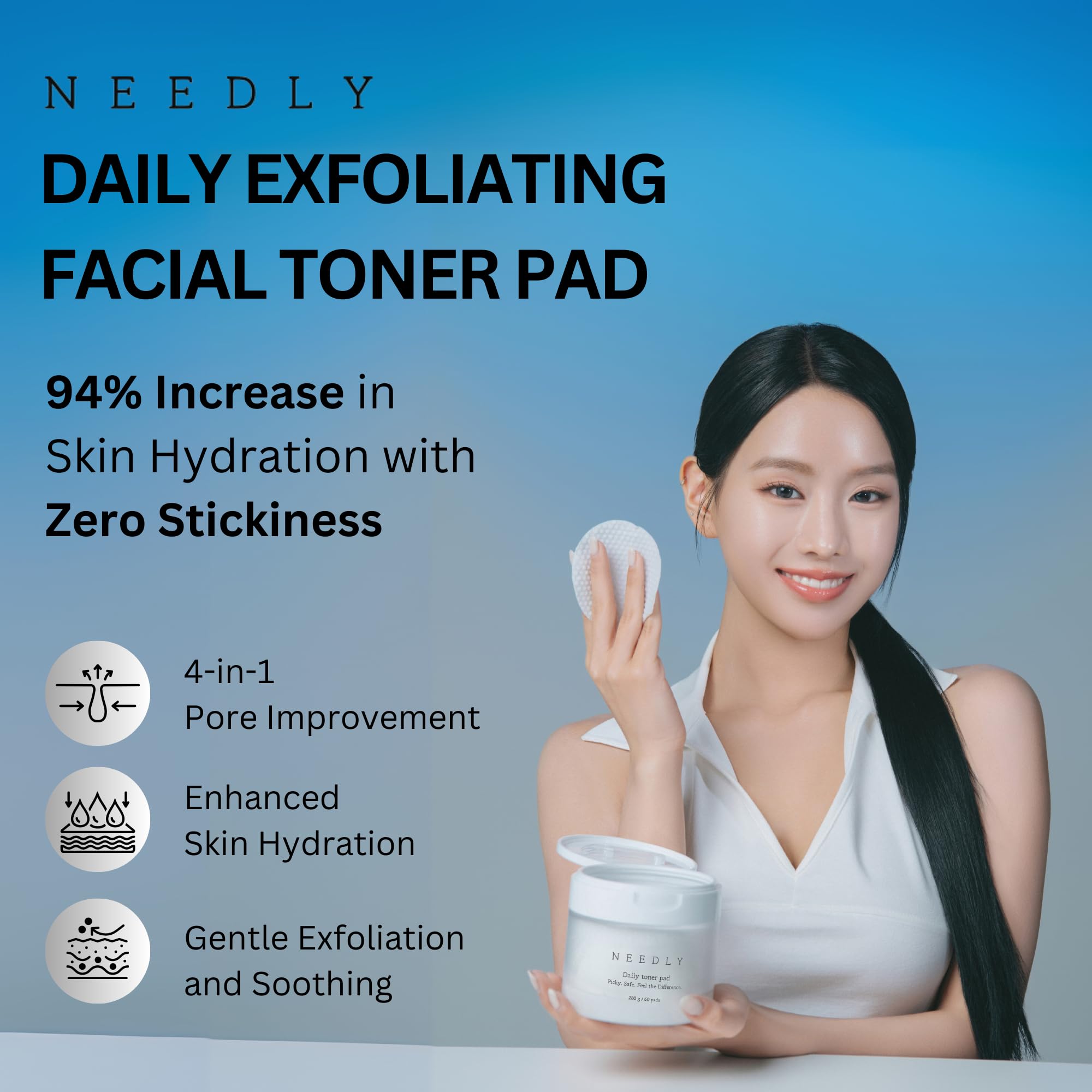 Needly | Exfoliating Facial Pads with BHA & PHA | Daily Toner Pad | for Pore Tightening