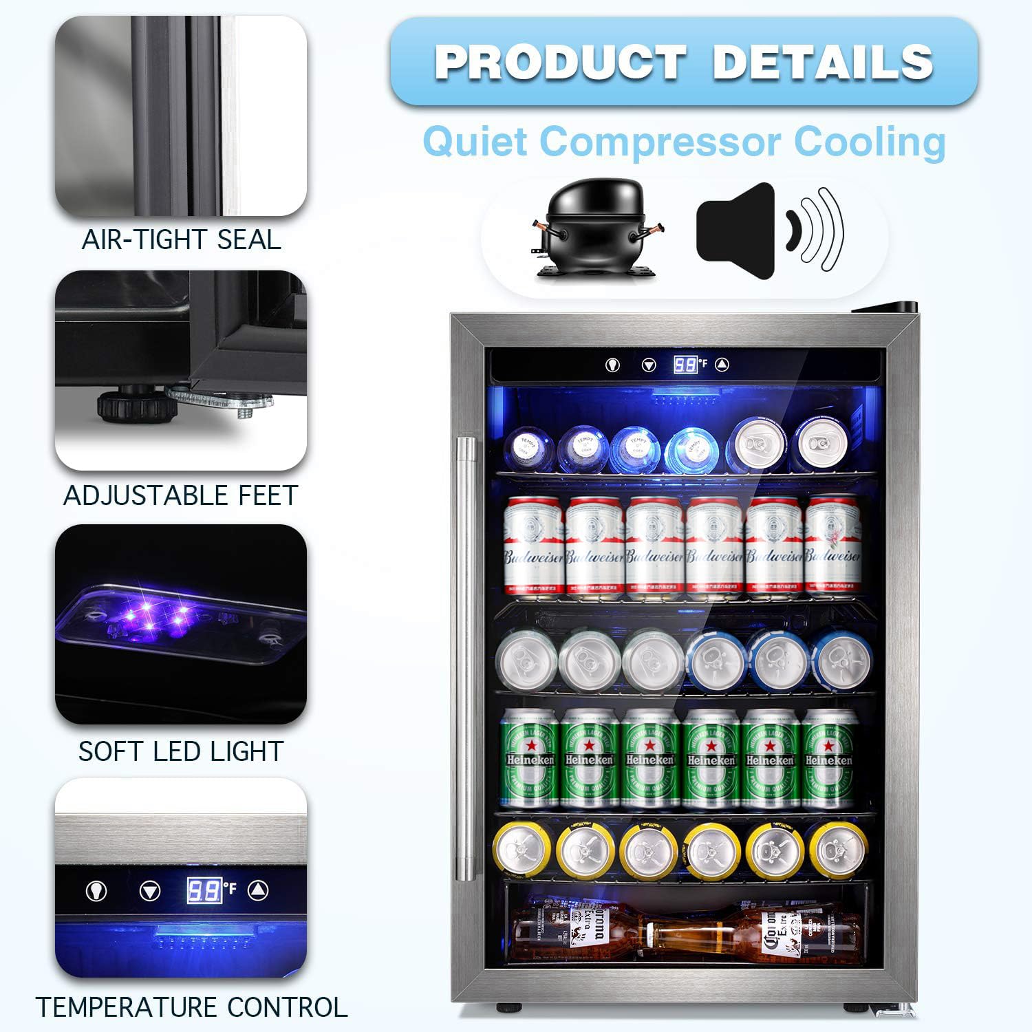 Antarctic Star Beverage Refrigerator Cooler - 120 Can Mini Fridge Glass Door for Soda Beer or Wine Small Drink Dispenser Clear Front for Home, Office or Bar,4.5cu.ft.（Black）