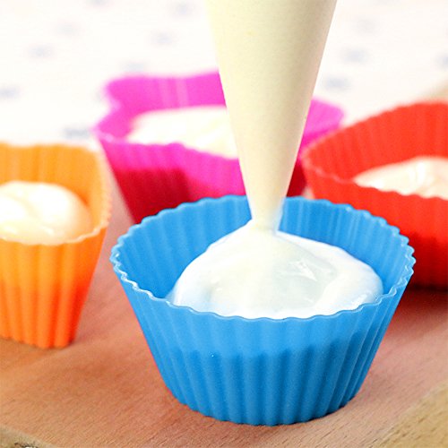 42 pcs Silicone Cupcake Baking Cups, SENHAI Non-Stick Heat Resistant Cake Molds Ice Cube Molds for Making Muffin Chocolate Bread - 6 Shapes