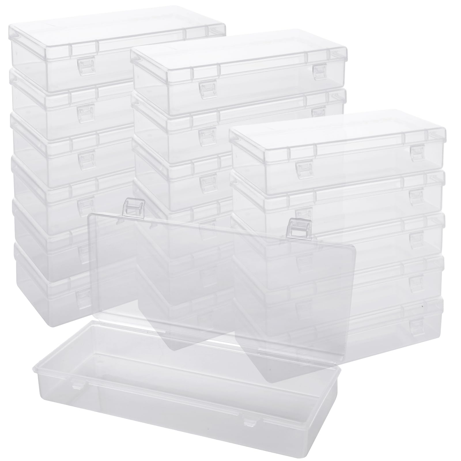 AKOLAFE 18 Pack Small Storage Box with Lid Small Plastic Containers for Organizing Clear Bins Organizer Little Rectangle Case Hinged Lid Storage Containers for Craft Lego Bead Washi Tape Crayon Parts