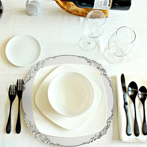 6Pcs Embossed Charger Plates, 13-Inch Round Dinner Plate Chargers, White with Gold Trim, White + Gold Trim (NM00603)