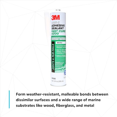 3M Marine Adhesive Sealant Fast Cure 4200 (06560) β Semi-Permanent Flexible Adhesive Sealant for Boats and RVs β White - 1/10 Gallon