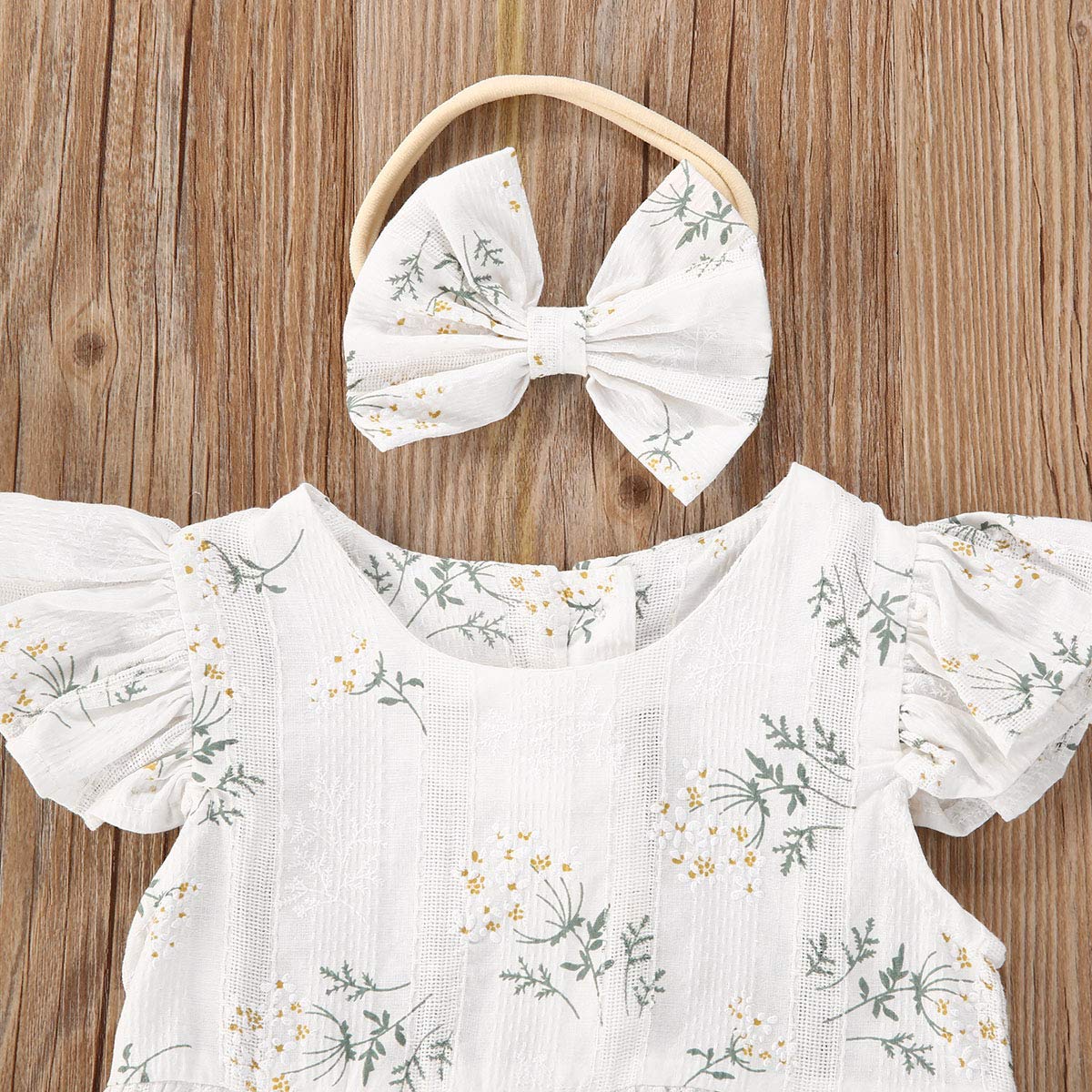 Newborn Baby Girl Romper Floral Ruffle Sleeveless Jumpsuit Cotton Bodysuit with Headband Summer Clothes Outfit (A-White, 0-6m)
