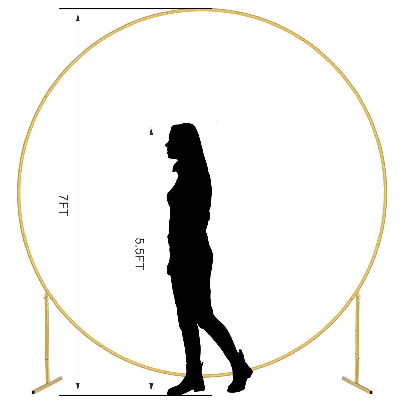 7.3FT Round Backdrop Stand, Metal Circle Balloon Arch Kit, Wedding Ring Arch Stand for Party Backdrop Decoration, Baby Shower, Birthday Anniversary Bridal Decoration, Gold