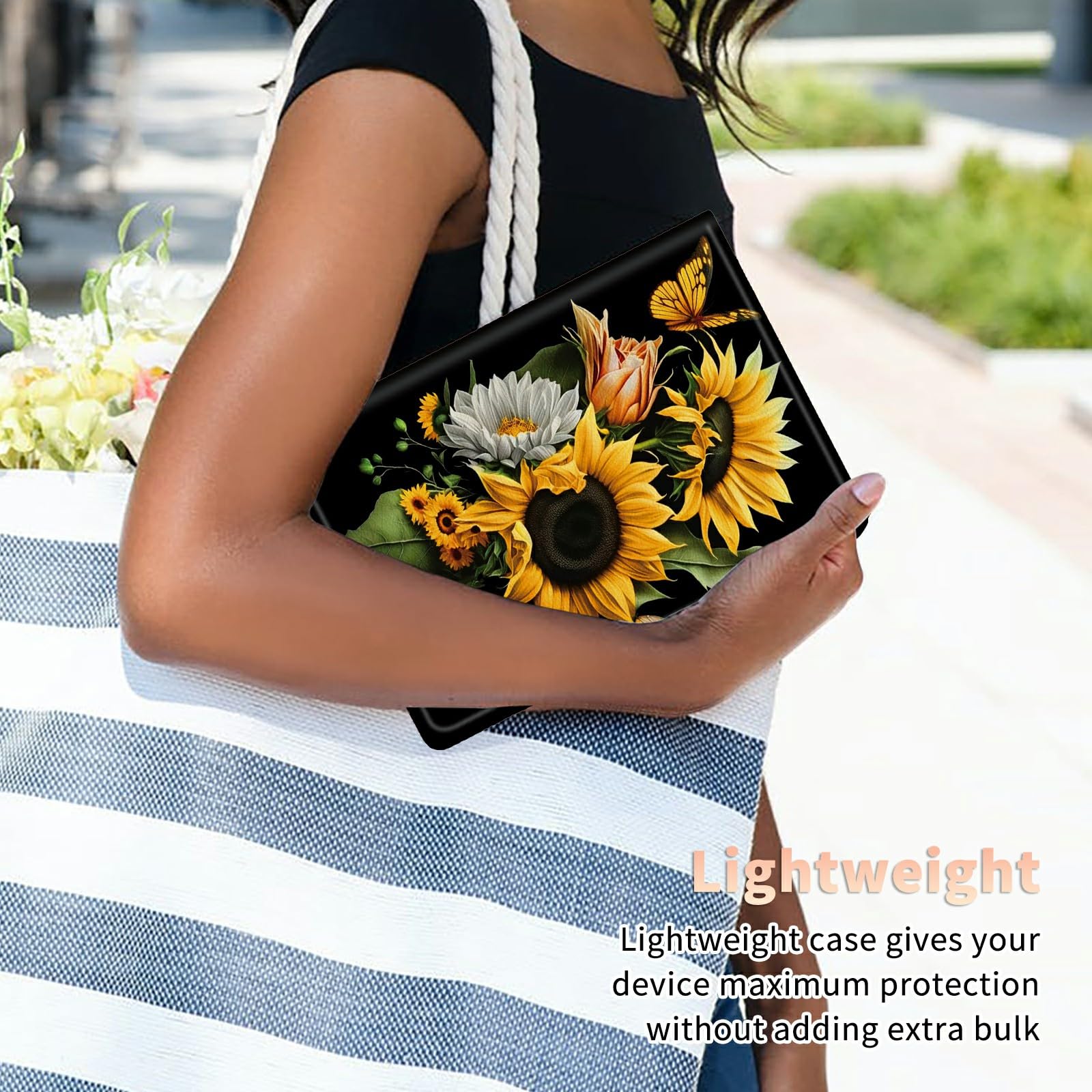 Sunflowers Butterfly Case Compatible with Amazon Fire HD 10 10.1-Inch Tablet (7th Generation and 9th Generation,2017 and 2019 Release), Smart Folding Stand Cover with Auto Wake/Sleep