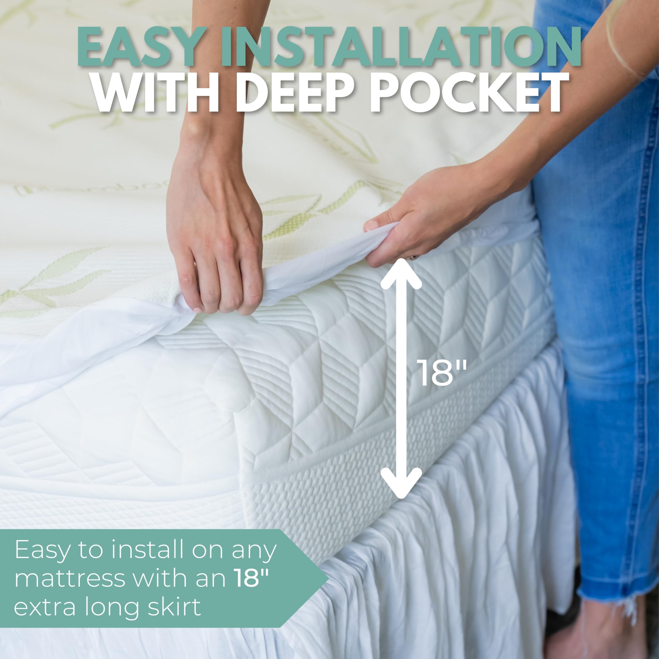 Twin Size | Waterproof Mattress Protector | Hypoallergenic, Cooling Mattress Pad Cover, Fitted Sheet Style up to 18" Deep | 100% Bamboo Viscose | by Rest Line Premium Bedding