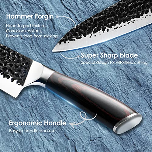 8 Inch Kitchen Knife,Professional Sharp Chef Knife,German High Carbon Steel ,Hand Forged Hammered Chopping Kinfe with Ergonomic Handle,All-Around Cooking Knife in Gift Box