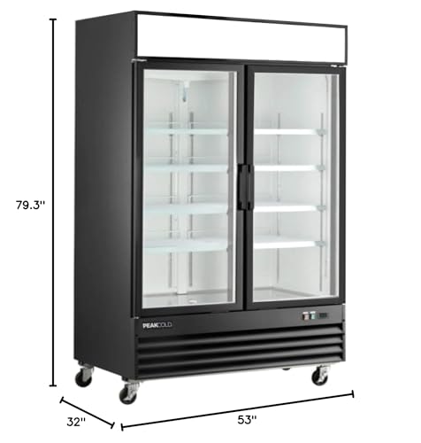 PEAKCOLD 2 Door Upright Commercial Display Cooler - Large Capacity Glass Door Merchandiser Cooler; 45 CU Ft.