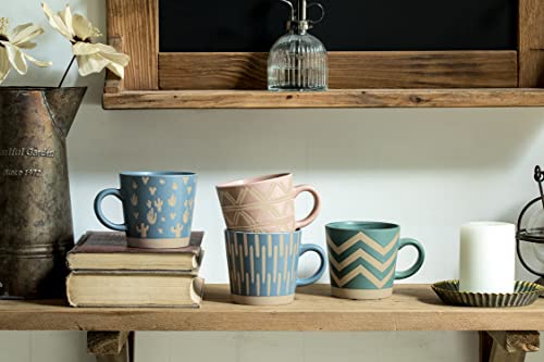 Buren Ceramics 14oz Coffee Mugs Set of 4, Perfect for Latte, Green Tea, Cappuccino and Beverages. Microwave and Dishwasher Safe Cups. Modern Theme Matte Finish, Makes a Great Gift