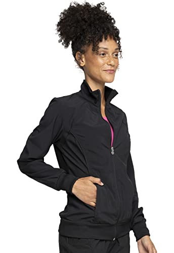 Cherokee Infinity Zip Front Scrub Jackets for Women, 4-Way Stretch Fabric 2391A, M, Black