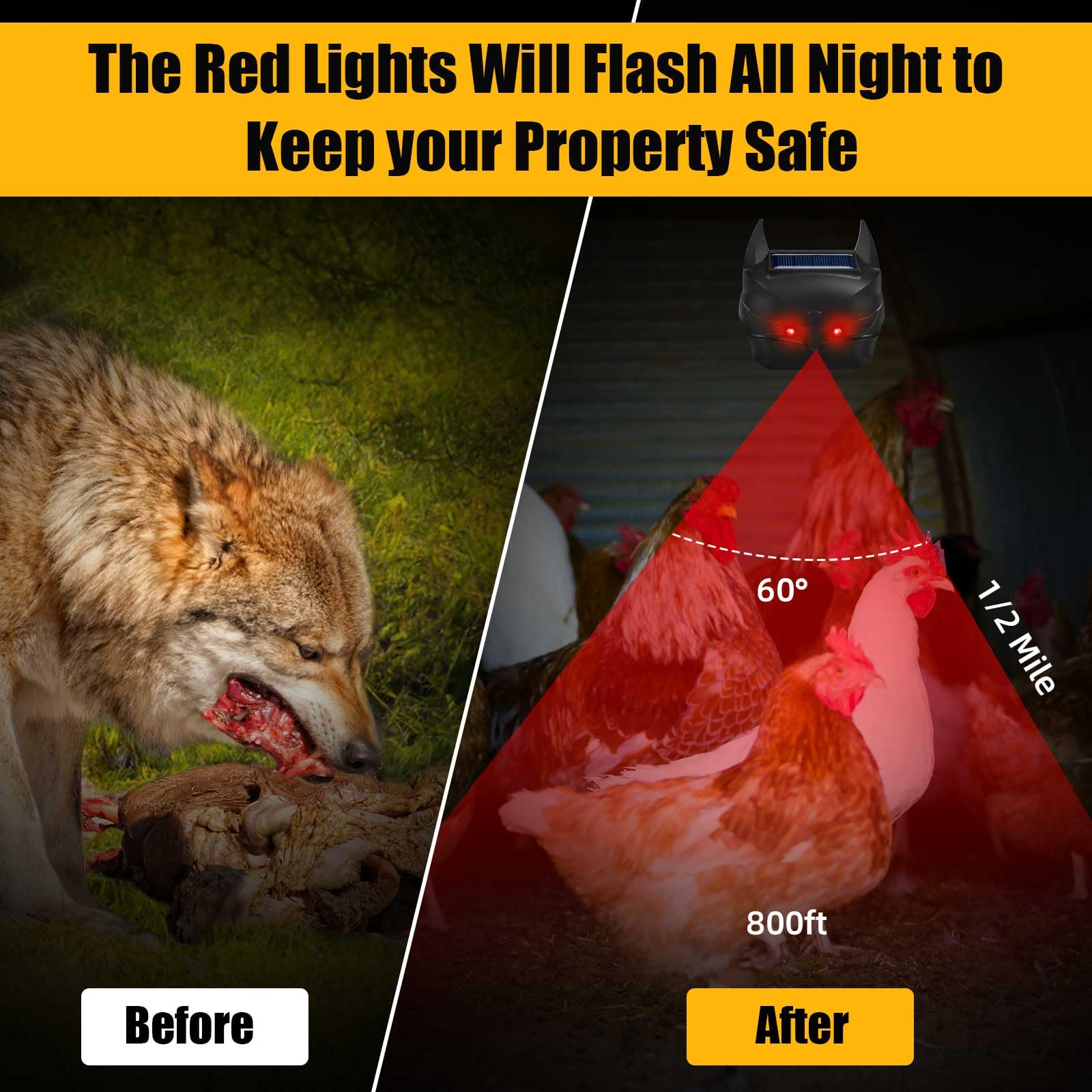 4 Pack Coyote Deterrent,Solar Nocturnal Animal Repeller Outdoor Predator Light for Chicken Coop Deer Repellent with Strobe Lights,Effective Guard Solar Predator Eyes Deterrent Lights for Raccoon Skunk
