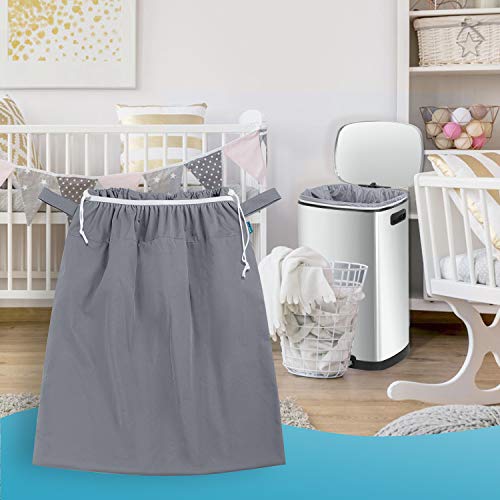 Teamoy 2 Pack Pail Liner for Cloth Diapers, Reusable Diaper Pail Bag with Elastic Band and Drawstring, Fits for 13.2 Gallon Trash Can and Diaper Pails, Gray Chevron+Slate