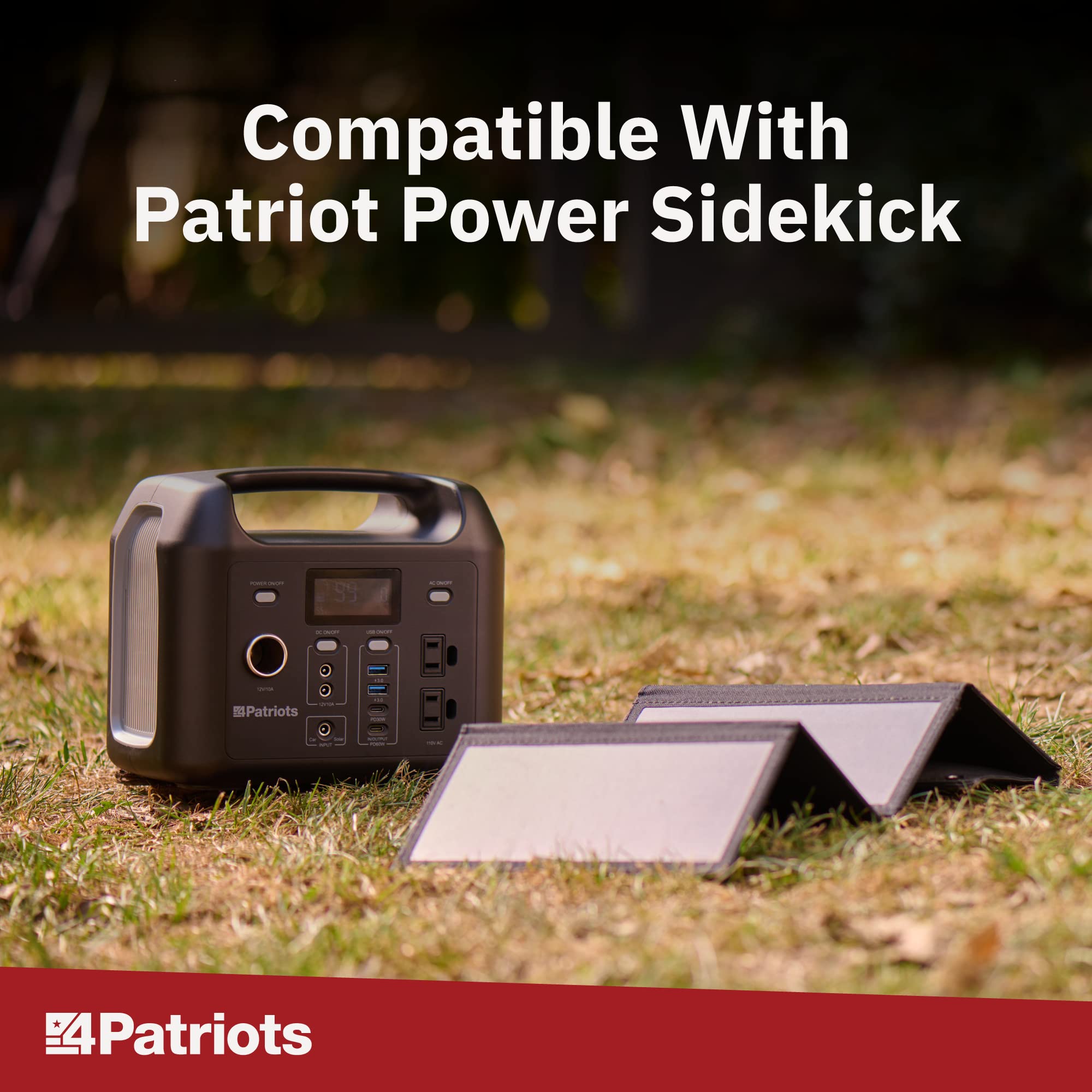 4Patriots: 40-Watt Solar Panel - Compact Portable Power, 4 Foldable Panels, USB Port for Phone & Devices, ECO Solar Energy, Handle for Easy Transport, Solar Charger for Camping, Hiking Or RV Trips
