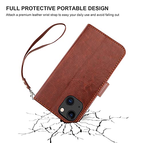 Bocasal Detachable Wallet Case for iPhone 13 Mini RFID Blocking Card Slots Holder Premium PU Leather Magnetic Kickstand Shockproof Wrist Strap Removable Flip Protective Cover 5G 5.4 inch (Brown)