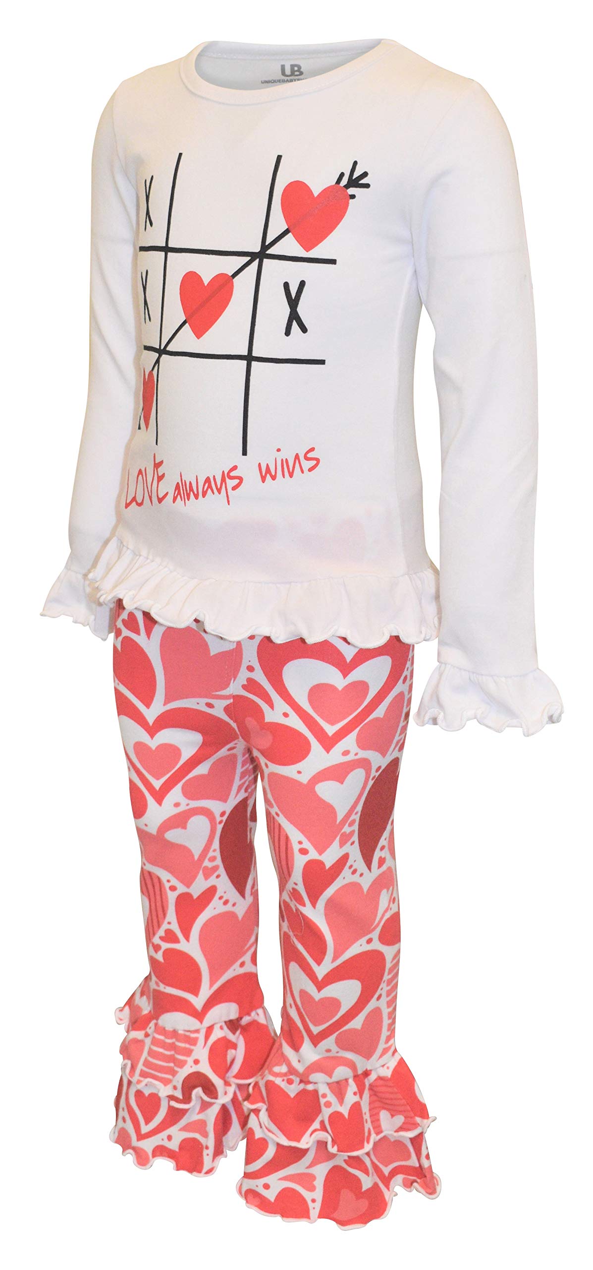 Unique Baby Girls Valentines Day Love Always Wins Pants Set (4t, Love Wins)