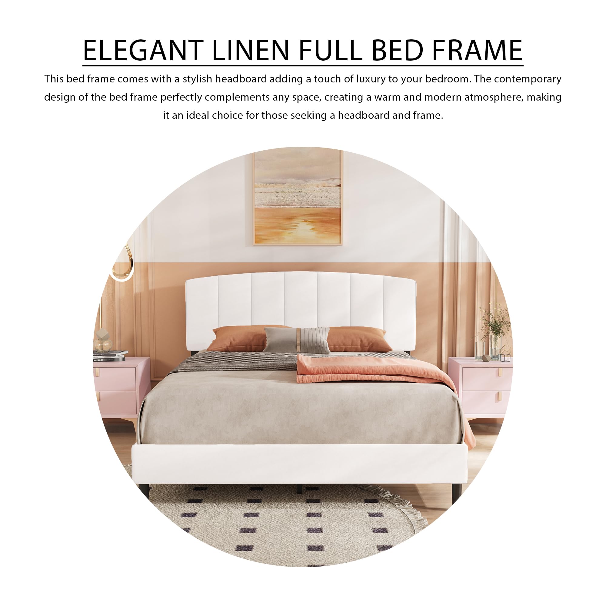 alazyhome Upholstered King Size White Platform Bed Frame with Velvet Upholstered Headboard Wooden Slats Support No Box Spring Needed Easy Assembly