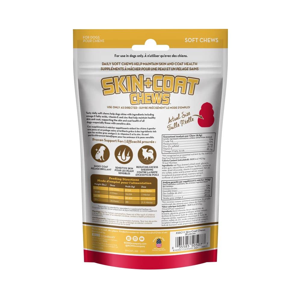 KONG - Dog Soft Chew for Skin and Coat - with Omega-3 Fatty acids, Vitamin E and zinc - 28 Count