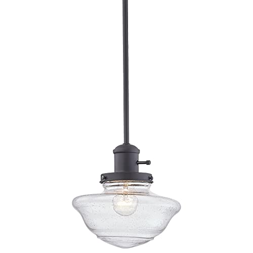 Design House 587451 Schoolhouse Modern Industrial Farmhouse Indoor Dimmable Pendant Light with Clear Seedy Glass for Kitchen Dining Bar Area, Matte Black