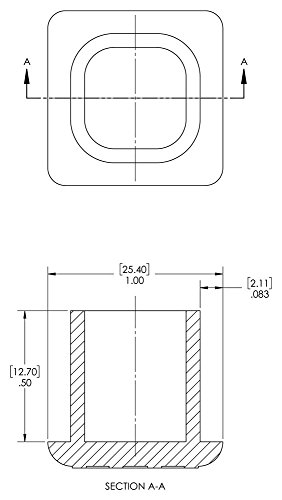 Caplugs 99394957 Plastic Finishing Plug for Square Tubing. FP-164, PE-LD, to Plug Square Tube Size 1.00 to fit .083 (14 Ga.)", Black (Pack of 100)