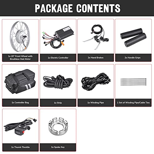 AW Electric Bicycle Front Wheel 20" E-Bike Conversion Kit 36V 750W Ebike Wheel Kit Thumb Throttle Hub Bicycle Conversion Motor Kit