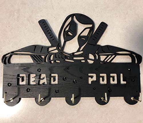 YSdesign Deadpool Key Hooks-Marvel Super Hero Wall Hooks Heavy Duty 20LB(Max),Wade Winston Wilson Wall Décor,Wood Coat Hooks, Key Holder,Key Hanger for Wall、Entryway and Kitchen