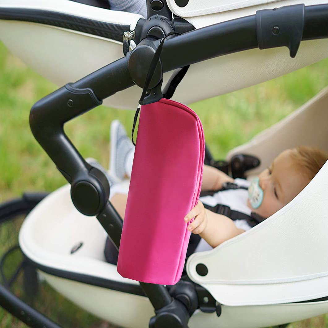 Rolin Roly 2Pcs Bottle Cooler Bag Baby Bottle Organizer with Strap Baby Thermal Insulated Bags Portable Multipurpose Breastmilk Tote 8 x 8 x 24cm (Rose red + black)