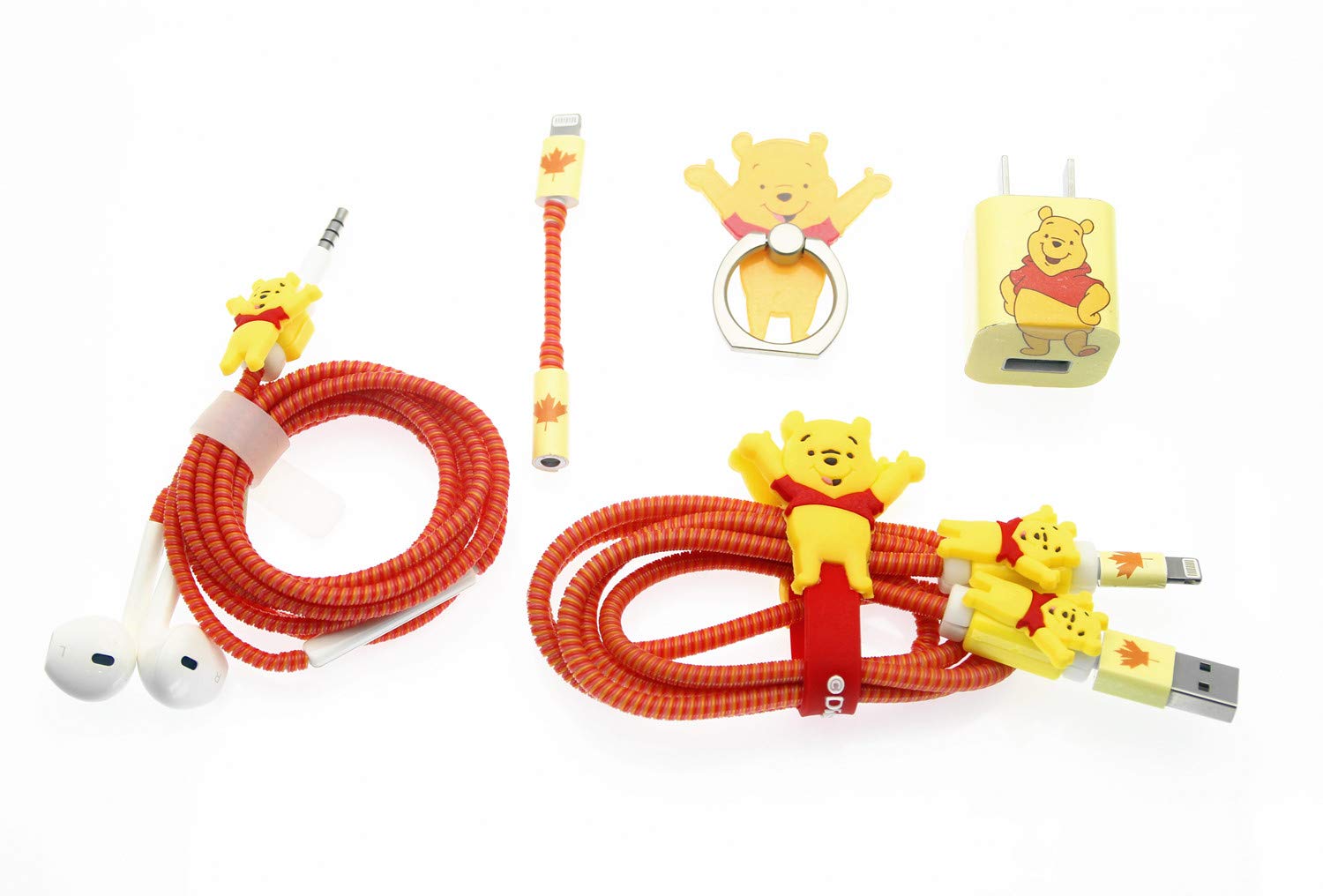 Tospania DIY Protector Data Cable USB Charger Line Earphone Wire Saver Organizer Compatible with iPhone 5S SE 6 6S 7 8 Plus X XS XR 12 iPad iPod iWatch (Yellow Winnie)