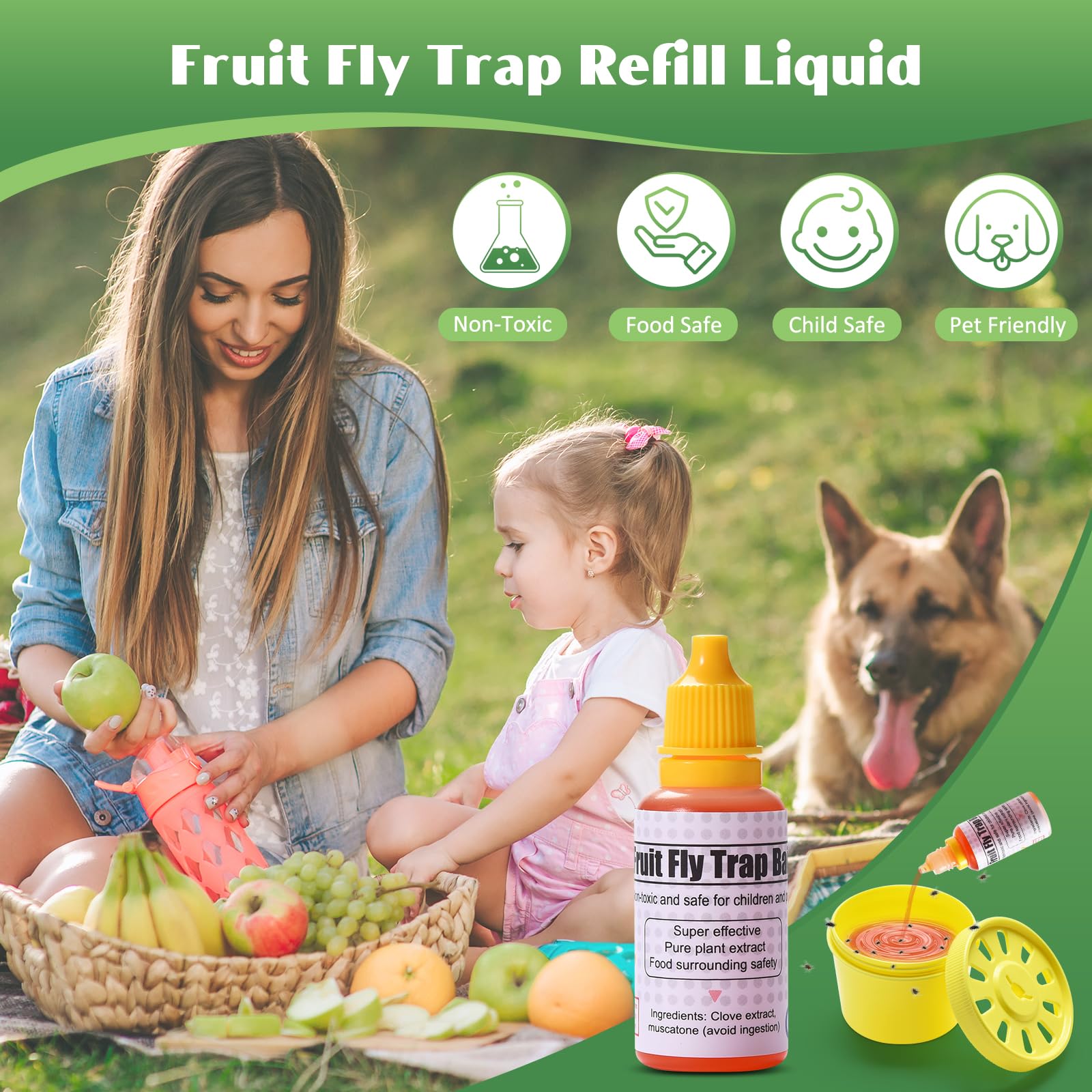 4 Pack Fruit Fly Trap Refill Liquid Only, Fruit Fly Trap for Indoors Bait Refill, Ready-to-Use Natural Fruit Fly Killer Liquid Bait for Home, Kitchen & Dining Area Non-Toxic for Kids & Pets