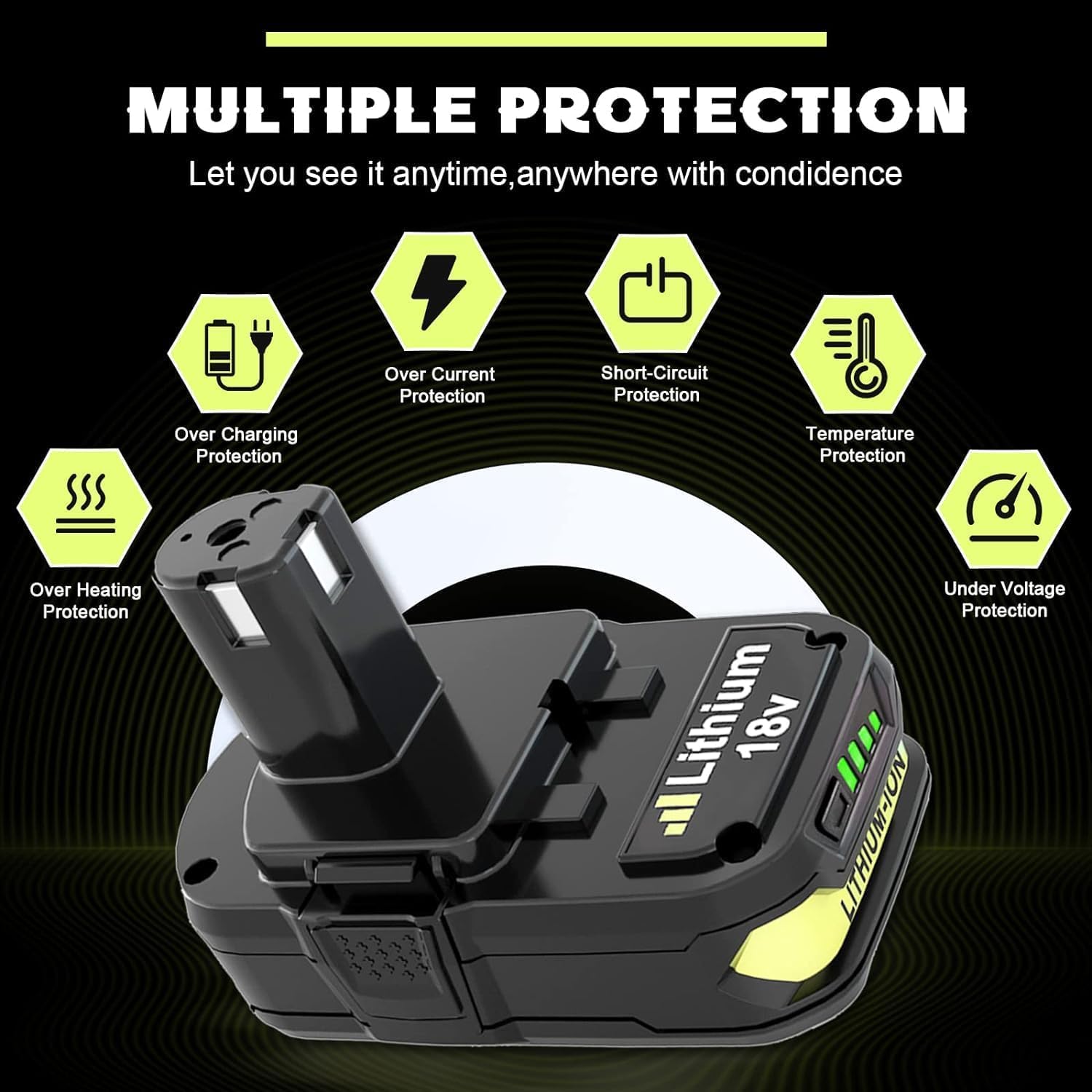 3000mAh 18V P102 P108 Li-ion Replacement Battery for Ryobi 18 Volt Battery Lithium-ion Plus Battery Max P102 P108 P103 P105 P107 P109 P104 Compatible with Ryobi 18Volt Power Cordless Tools (2 PACK)