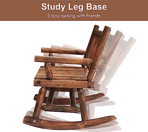 KINTNESS Outdoor Wood Double Rocking Chair - 2-Person Patio Rocker Bench for Balcony Yard Poolside
