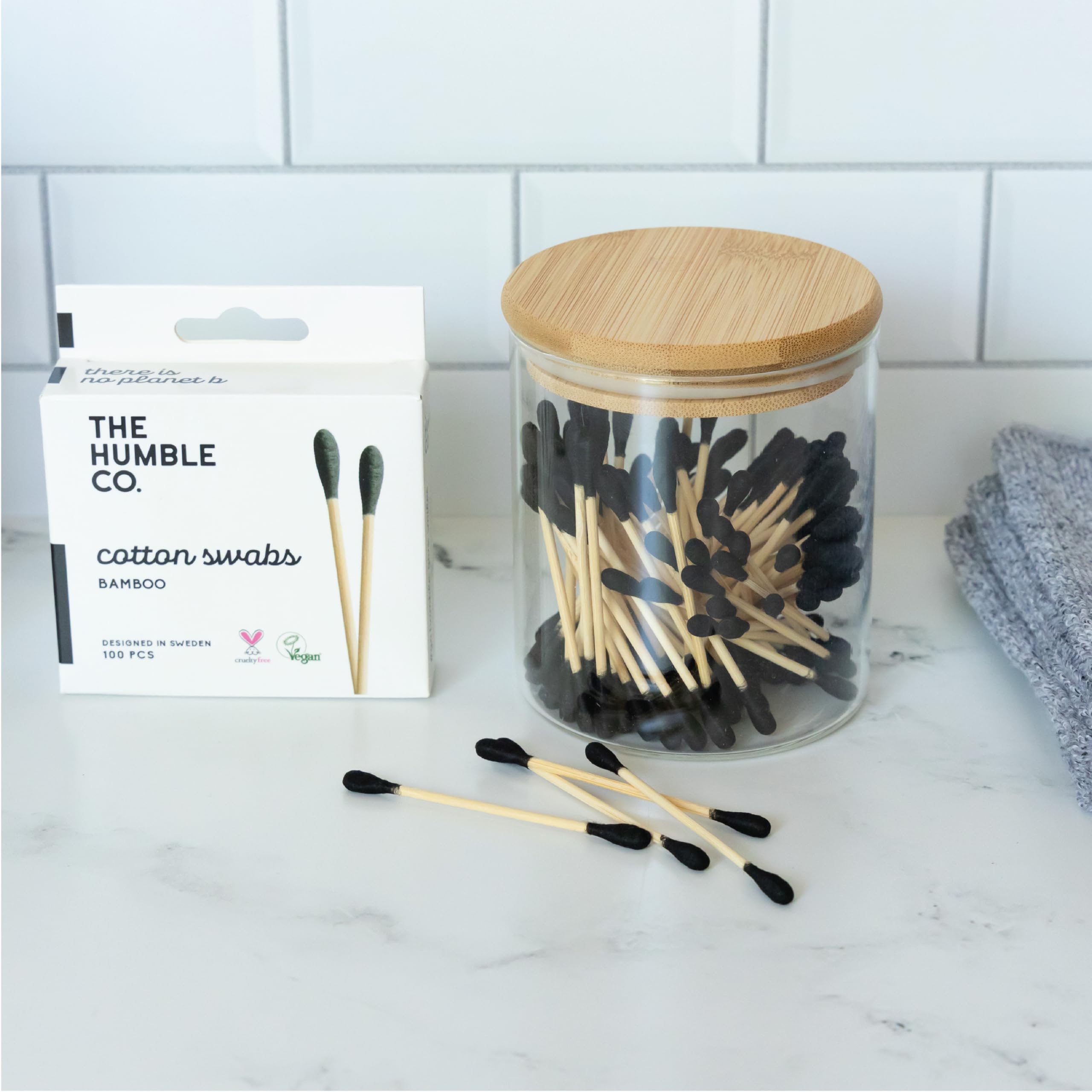 The Humble Co. Bamboo Cotton Swabs (600 count) - Cotton Swabs and Cotton Buds for Ears, Makeup, Pet Care and Cleaning (Black)