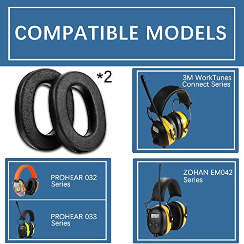 PROHEAR FEP01-2Pair Replacement Foam Ear Pads (Upgraded) for 3M WorkTunes Connect(90543, 90544, 90542, 90541), ZOHAN EM042 Radio Headphone