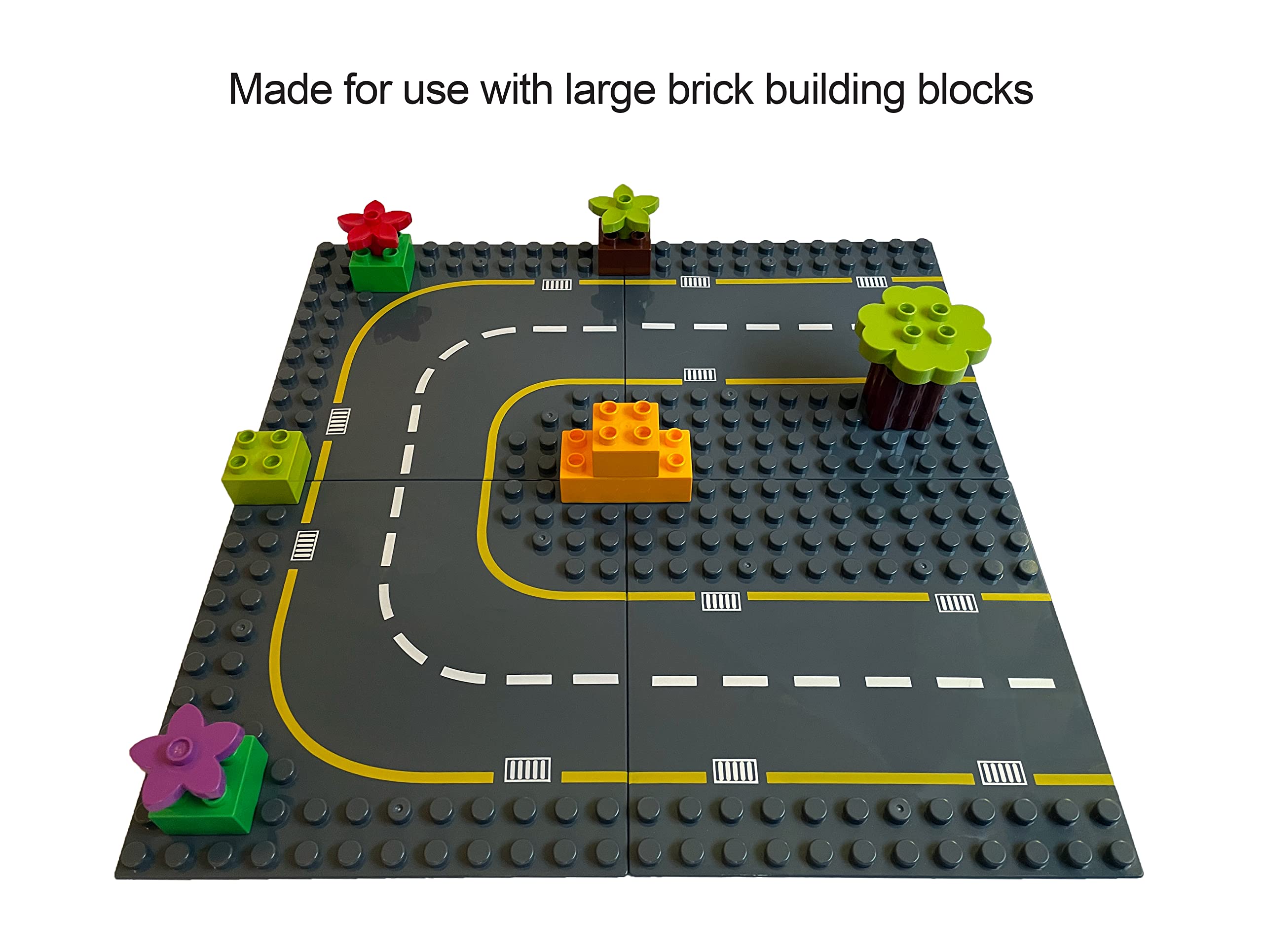 Apostrophe Games Large Building Blocks Road Base Plates Compatible with Large Building Blocks β 8Pcs Straight and Curved Road Construction Blocks β 7.5 x 7.5 Inch Street Baseplates, STEM Learning
