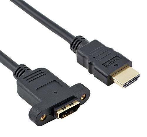 Qaoquda Panel Mount HDMI Extension Cable High Speed HDMI Male to Female Extension Cable with Screw Nut Support 4K Resolution for Blu Ray Player, 3D TV, Roku, Xbox360,Black (1 FT/30 CM)