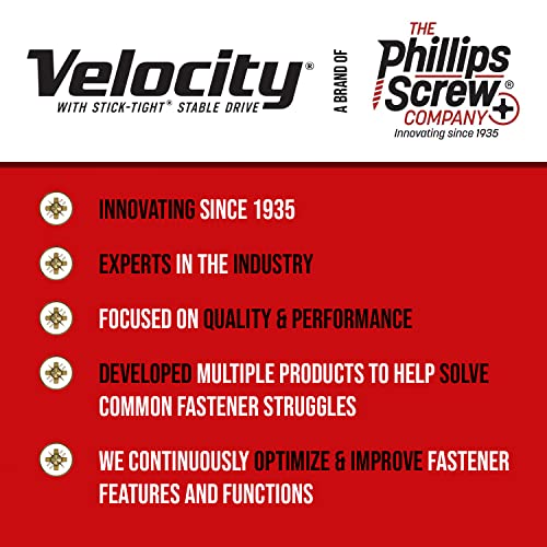 Velocity Exterior 2 Inch Wood Screws Contractor Pack (Size #8) – Stick Tight Technology, Made with Carbon Steel, Includes Hexstix Bit & Storage Organizer Fence Screws for Wood (450 Pieces)