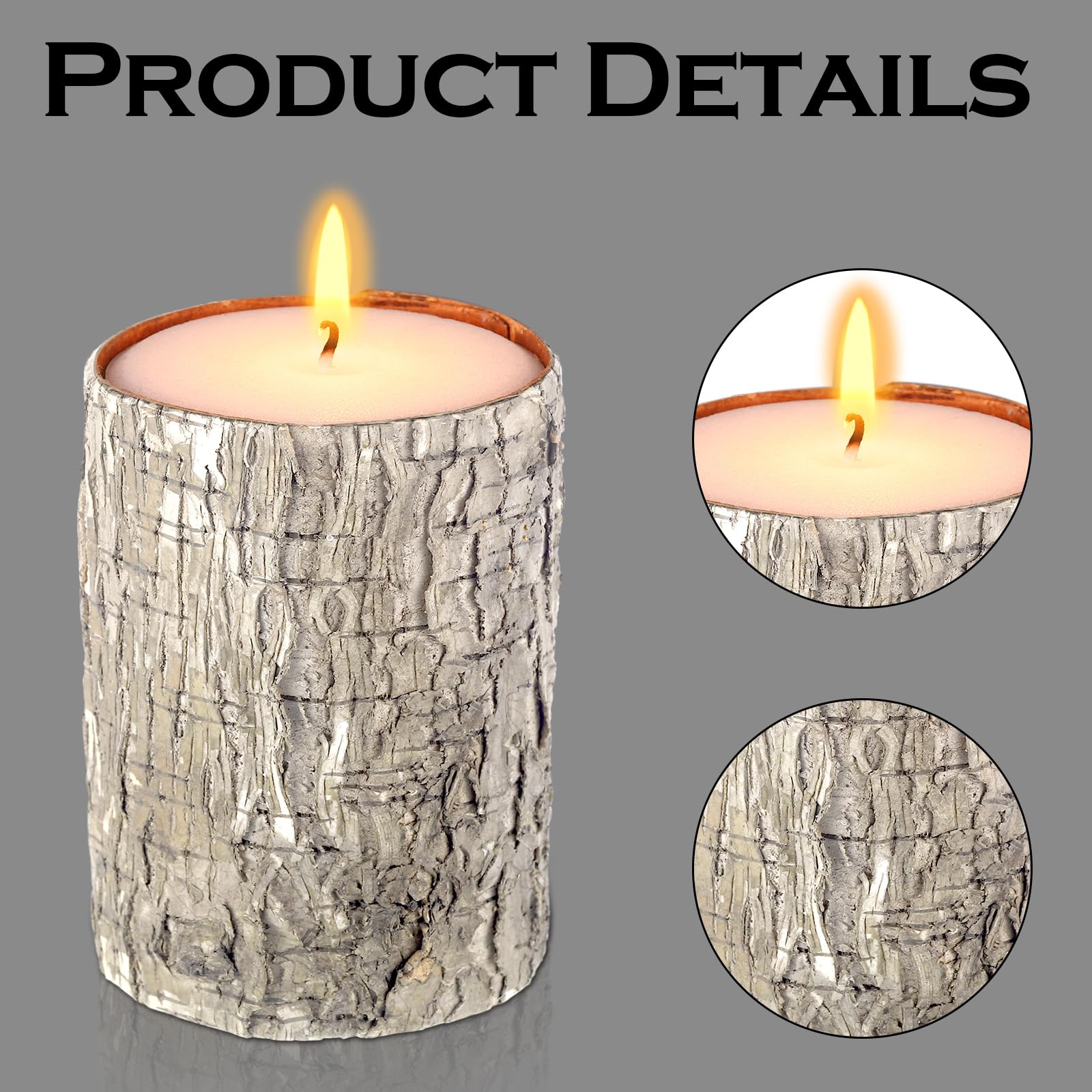 MTLEE Set of 6 Small Birch Bark Candle, Pillar Candles Wrapped with Birch Bark, Real Wax Rustic Candles, Birch Candles for Home Restaurant Wedding Party Decoration, D 3 x H 4