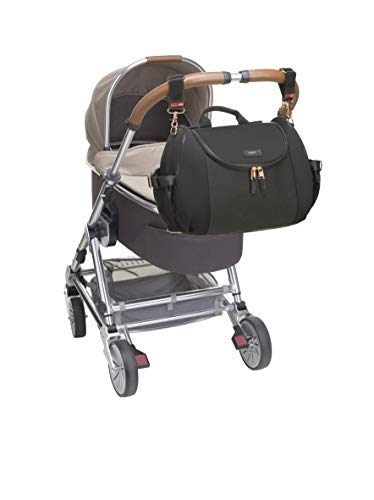 Poppy Luxe Black Scuba Shoulder and Stroller Bag with Rose Gold Hardware by Storksak | Universal Fit, Large Storage Capacity, Water Resistant Converting Diaper Backpack with Integrated Accessories