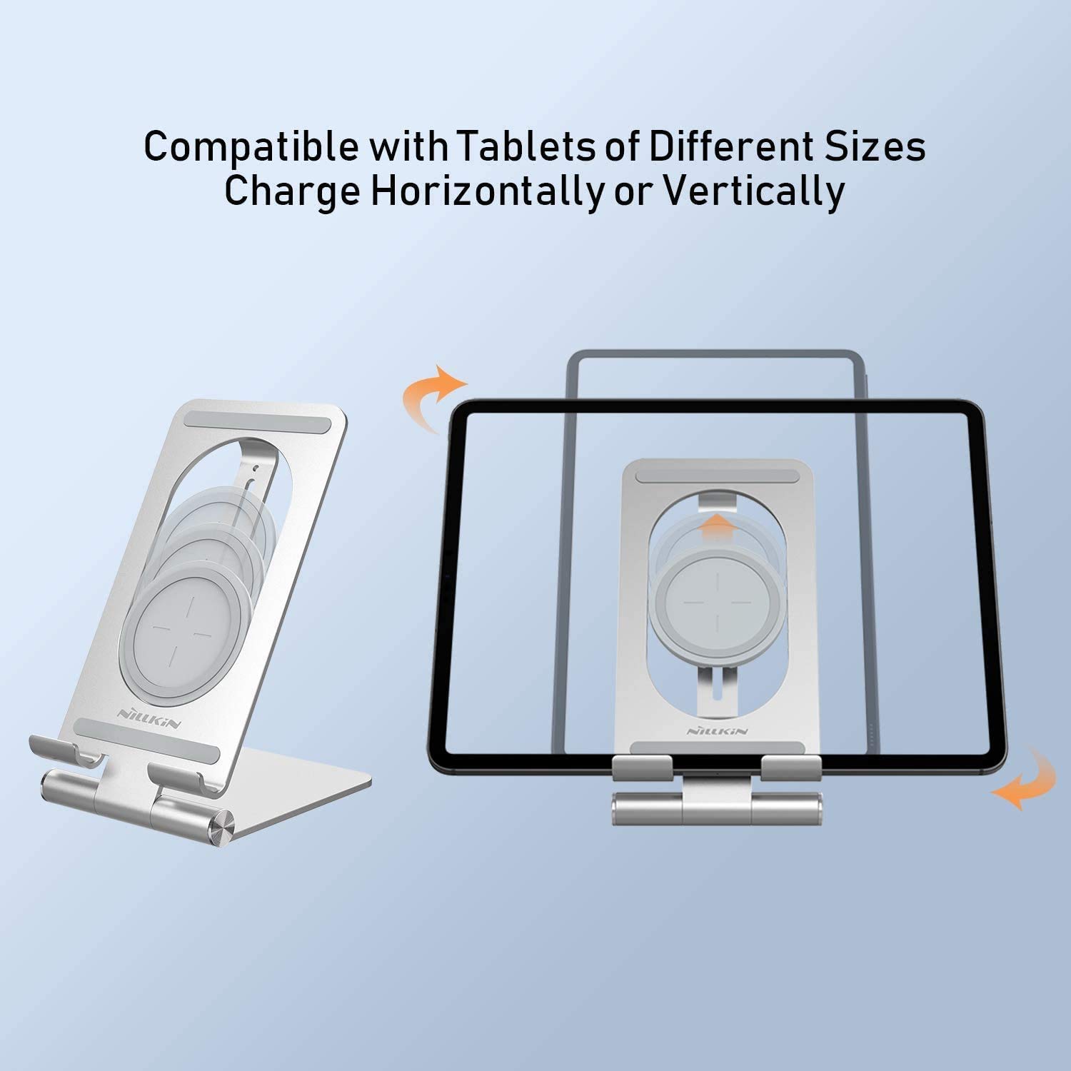 Nillkin Wireless ipad Charger Tablet Stand - 2 in 1 Charging Dock For iPad Pro 12.9/iPad Pro 11, ipad 8/7/6/5 Gen, Air 4/3, Mini 4 3 2, Samsung Tab S7/S6/S5e