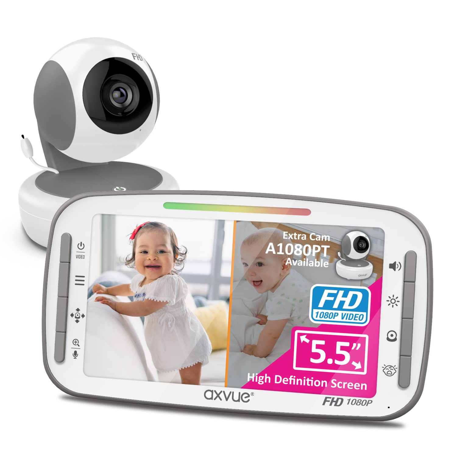 Video Baby Monitor,1080P Full HD Ultra Clear Image Quality,5.5" IPS Screen Monito,Pan Tilt Camera,Range up to 1000ft,18h Battery Life,2-Way Talk,Split Screen,Night Vision,Temperature Monitor,No WiFi.