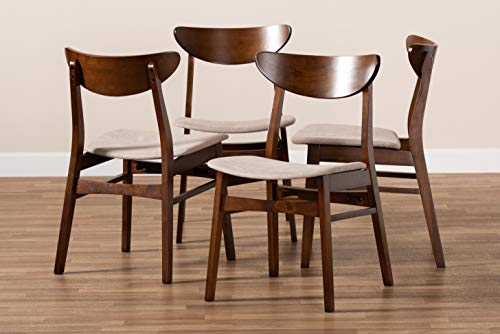 Baxton Studio Parlin Mid-Century Modern Transitional Light Beige Fabric Upholstered and Walnut Brown Finished Wood 4-Piece Dining Chair Set