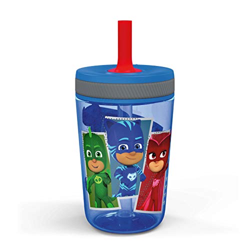Zak Designs Kelso Tumbler 2pc Set, Leak-Proof Screw-On Lid with Straw Made of Durable Plastic and Silicone, Perfect Bundle for Kids, 2 Count (Pack of 1), PJ Masks Catboy Owlette Gekko