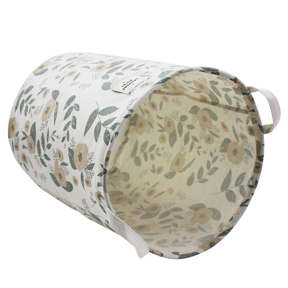 Large Fabric Storage Bins Toys Storage Basket for Baby Nursery, Kids Playroom, Home Organizer, Collapsible Laundry Basket Hamper with Floral Pattern (Green Flowers)
